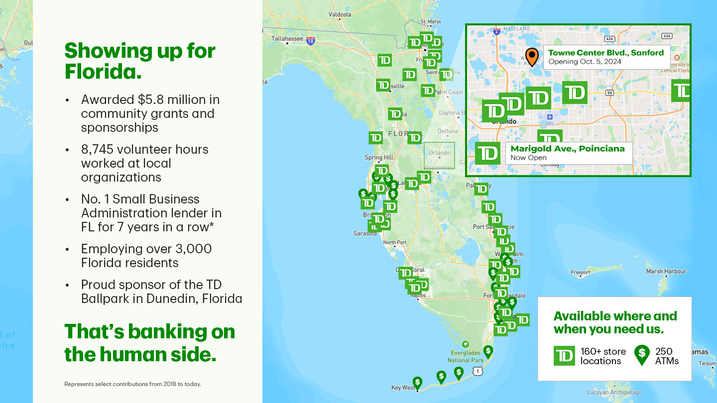 TD Bank Stores, Branches & ATM's In Florida Cities & Towns